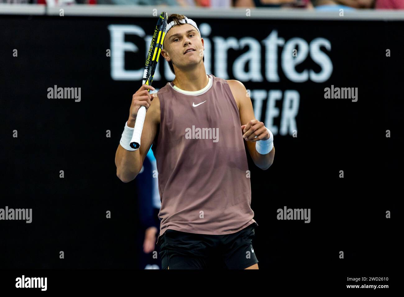 MELBOURNE, VIC - JANUARY 18: Holger Rune of Denmark in action during ...
