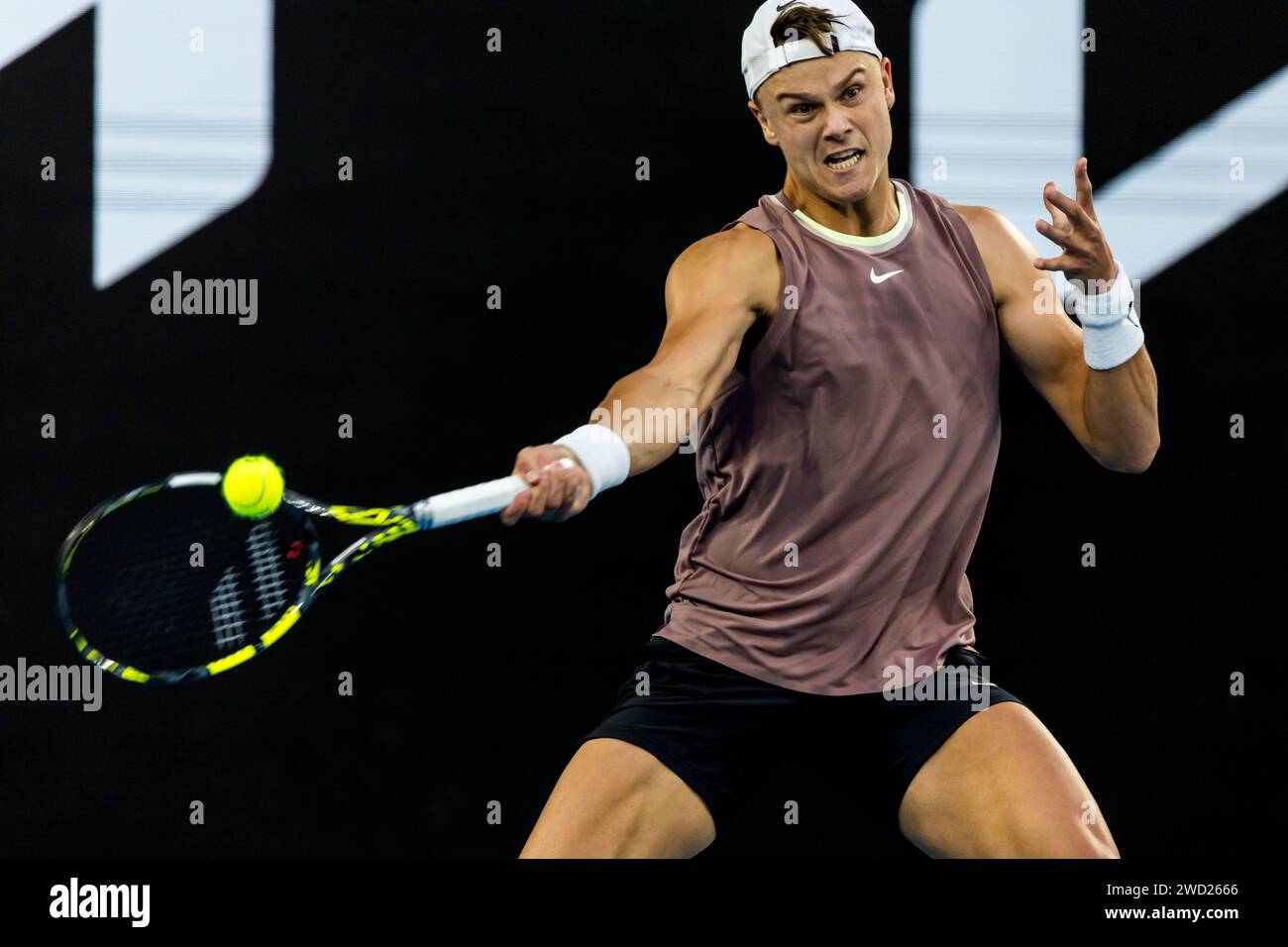 MELBOURNE, VIC - JANUARY 18: Holger Rune of Denmark in action during ...