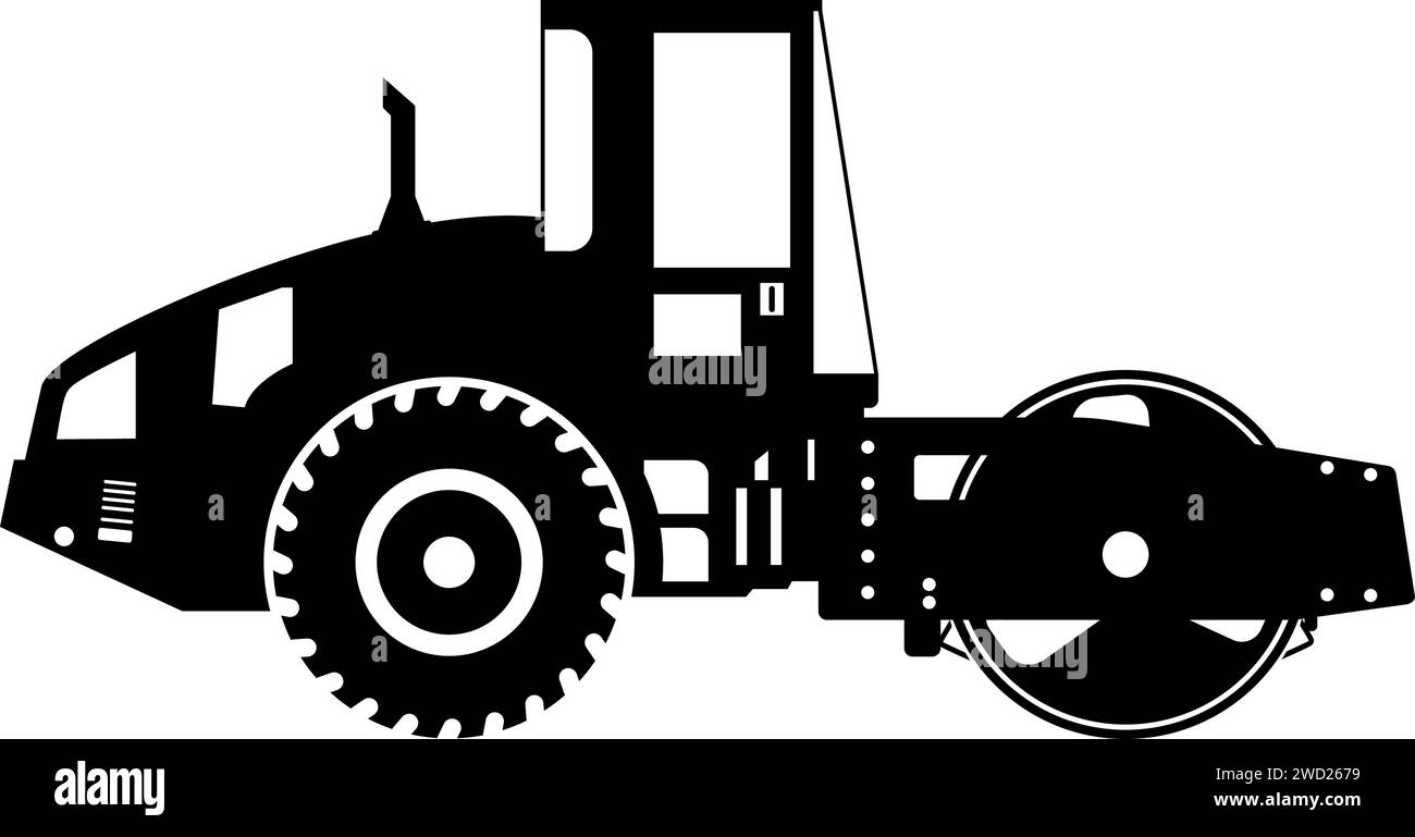 Silhouette of Road Roller Compactor Icon in Flat Style Stock Vector ...