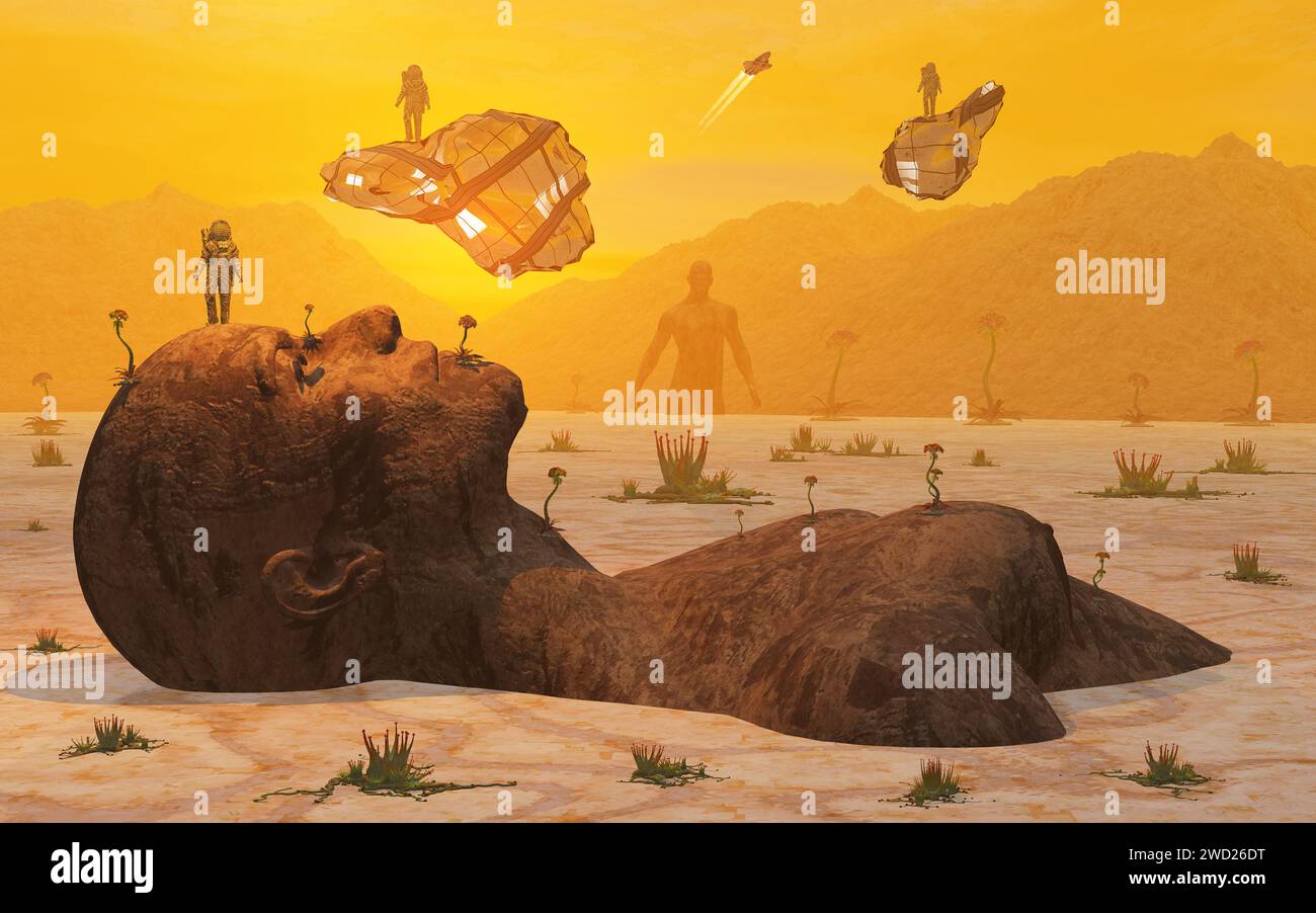 Astronauts Exploring & Discovering Giant Statues Stock Photo - Alamy