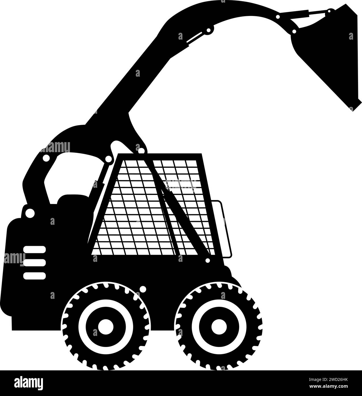 Silhouette of Compact Skid Steer Loader with Bucket and Wheels Icon in ...
