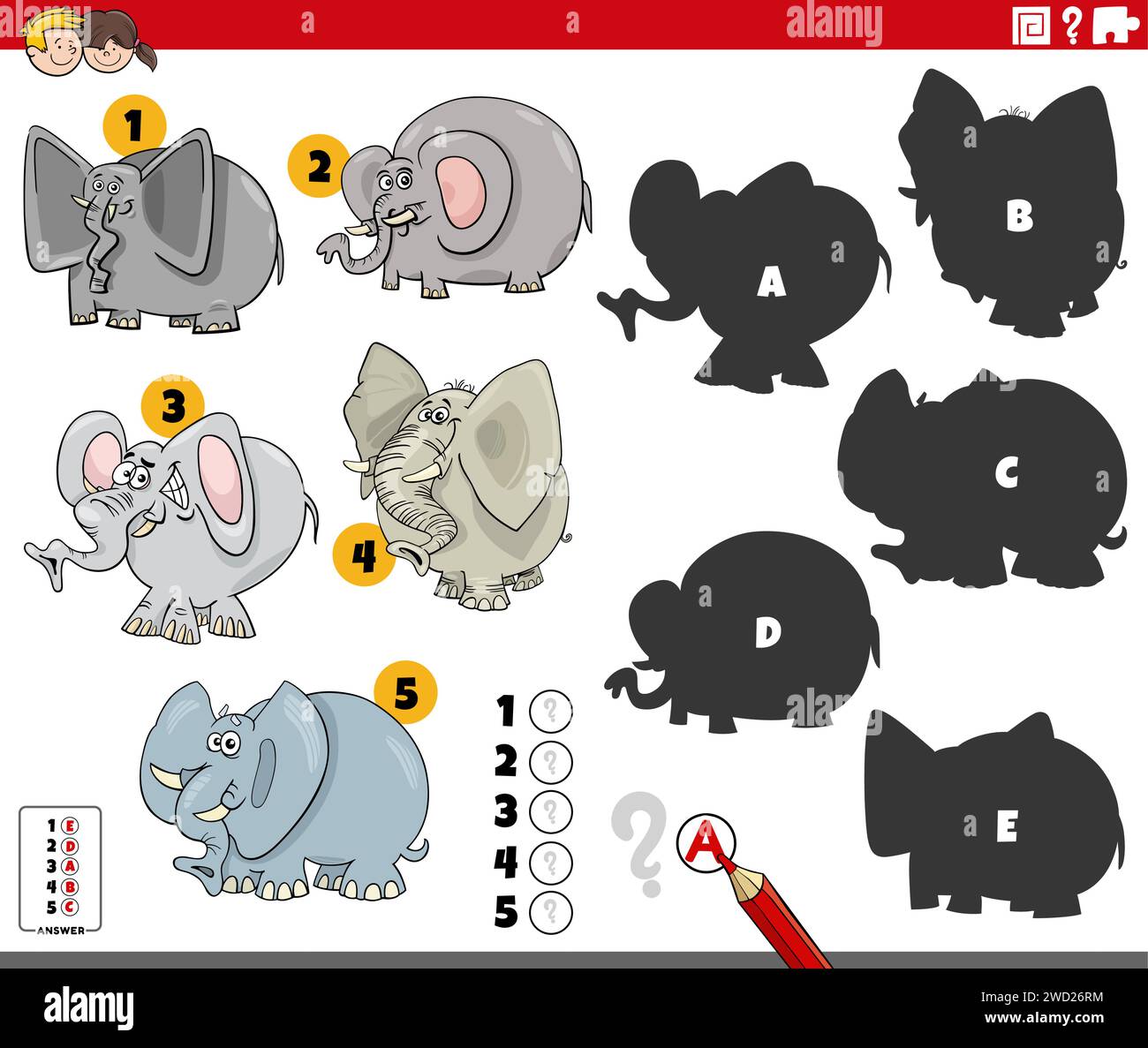 Cartoon illustration of finding the right shadows to the pictures ...