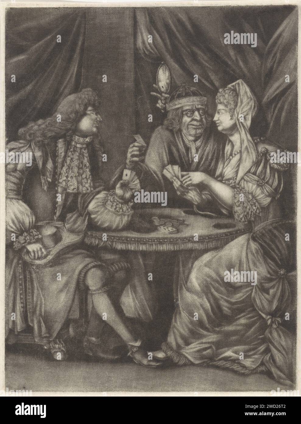 Couple Cheating at Cards, anonymous, c. 1700 - c. 1725 print Two men ...
