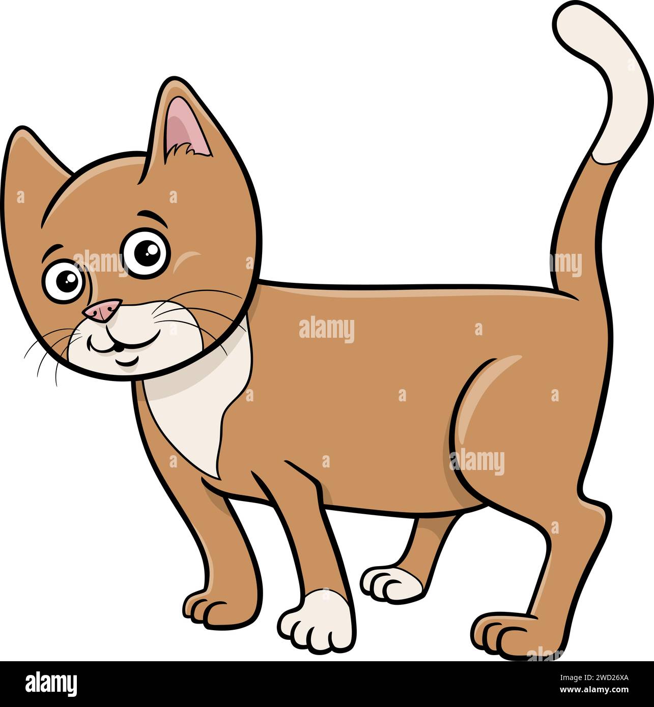 Cartoon illustration of beige cat or kitten comic animal character ...