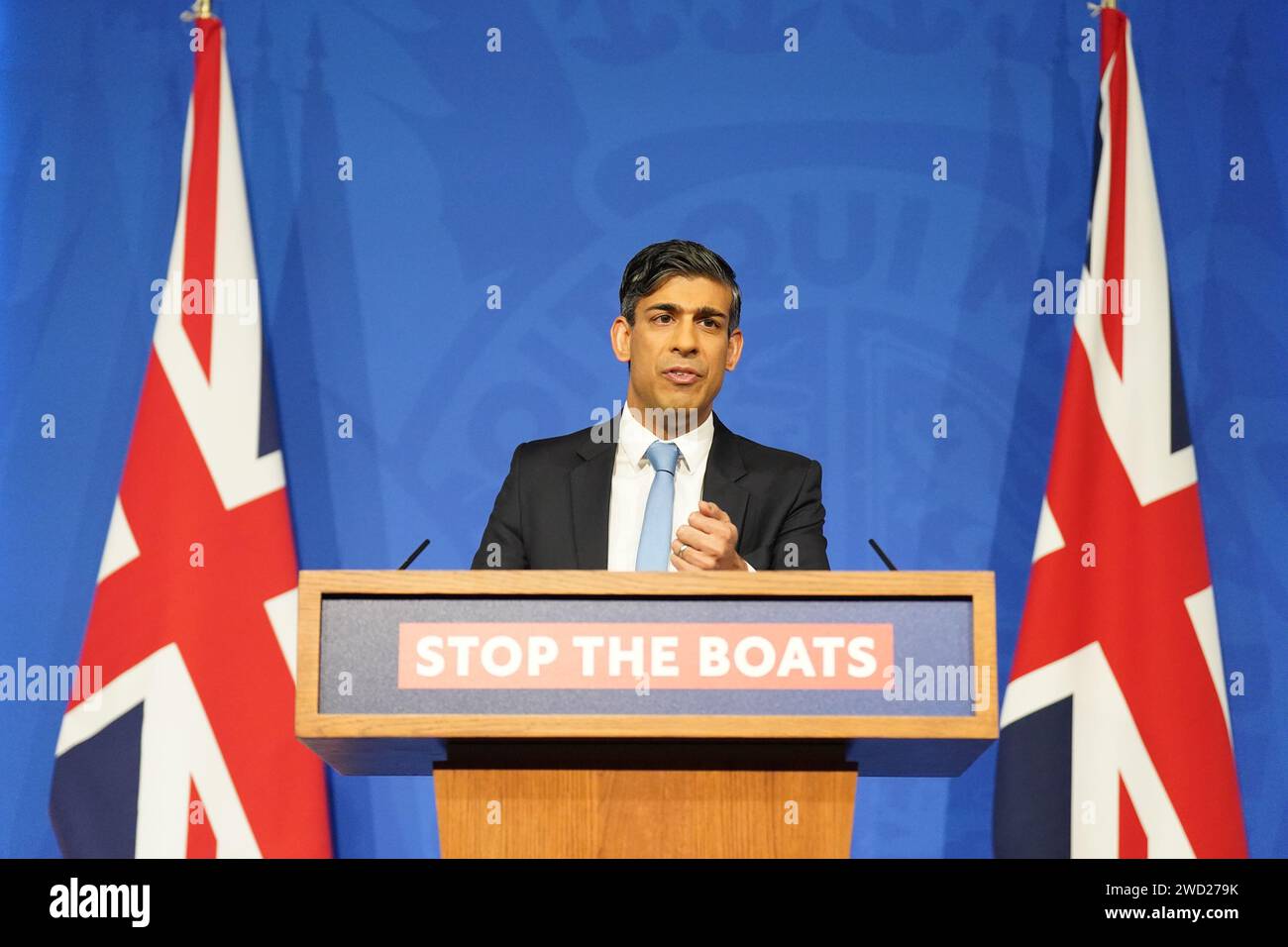 Rishi Sunak speaks during a press conference in Downing Street, London ...