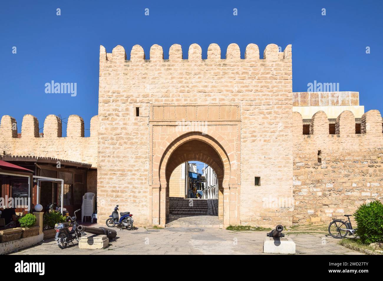 Beautiful gate in the defensive walls of Monastir, Tunisia Stock Photo ...