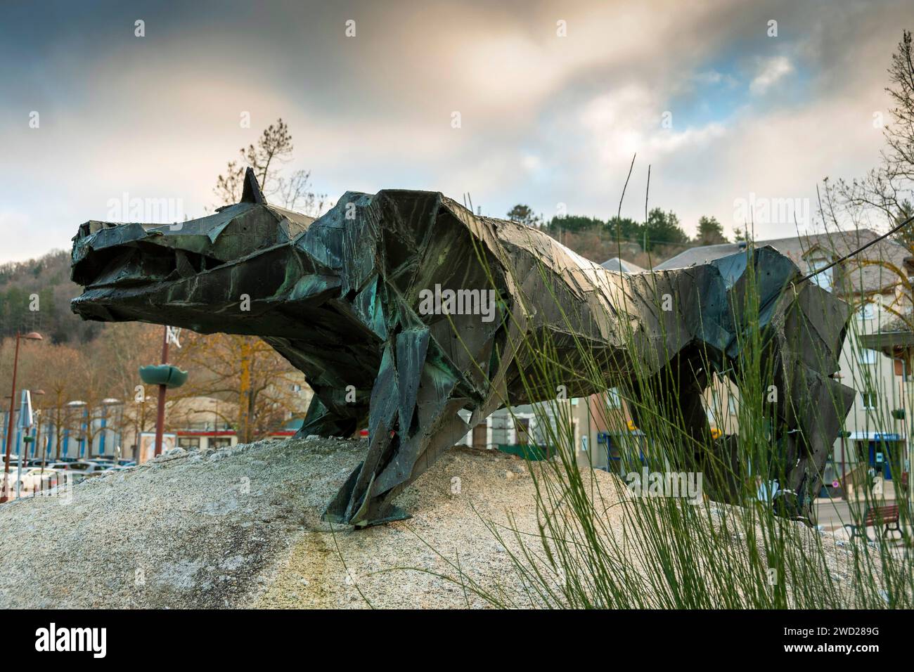 Marvejols. The statue of the Beast of Gévaudan by Emmanuel Auricoste ...