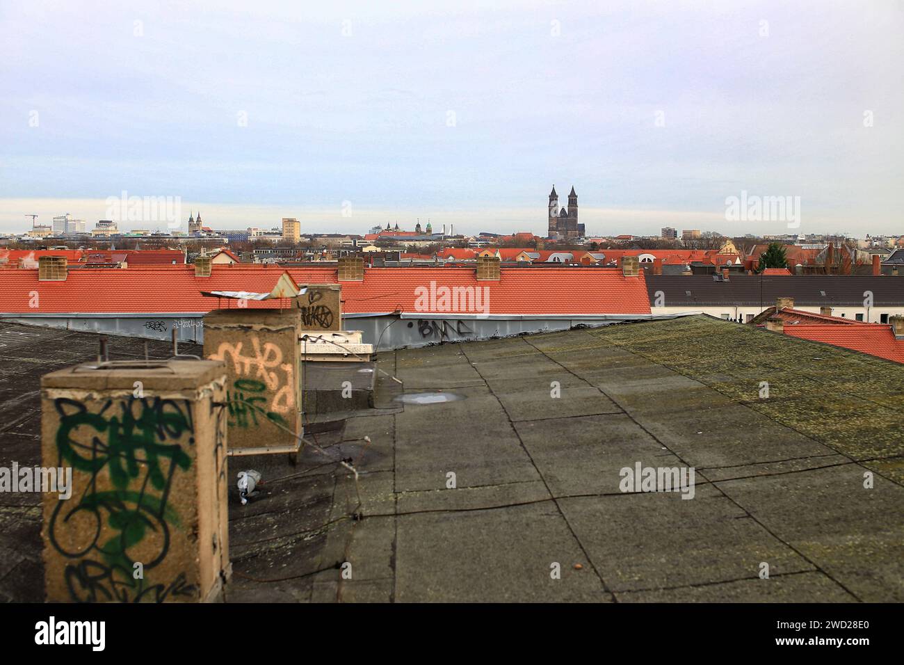 View from rooftop of abandoned building in Magdeburg, Germany Stock ...