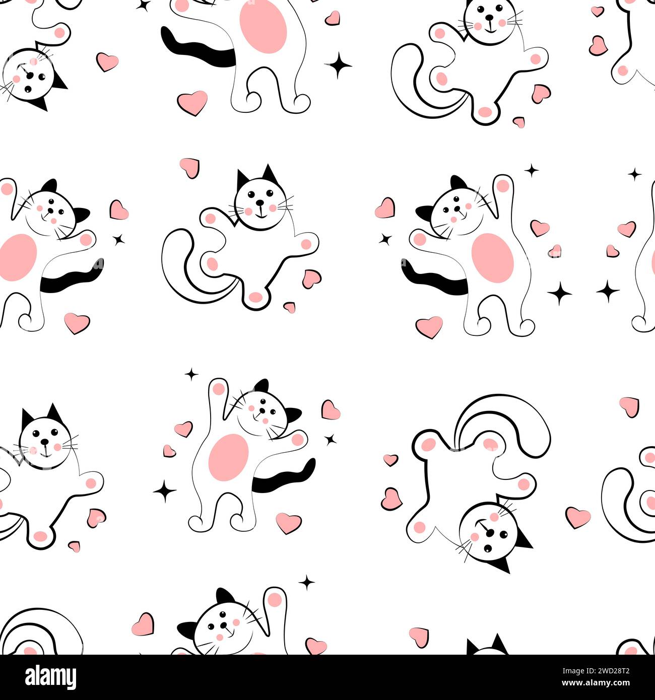 Seamless texture with cats on white background. Doodle Stock Vector ...