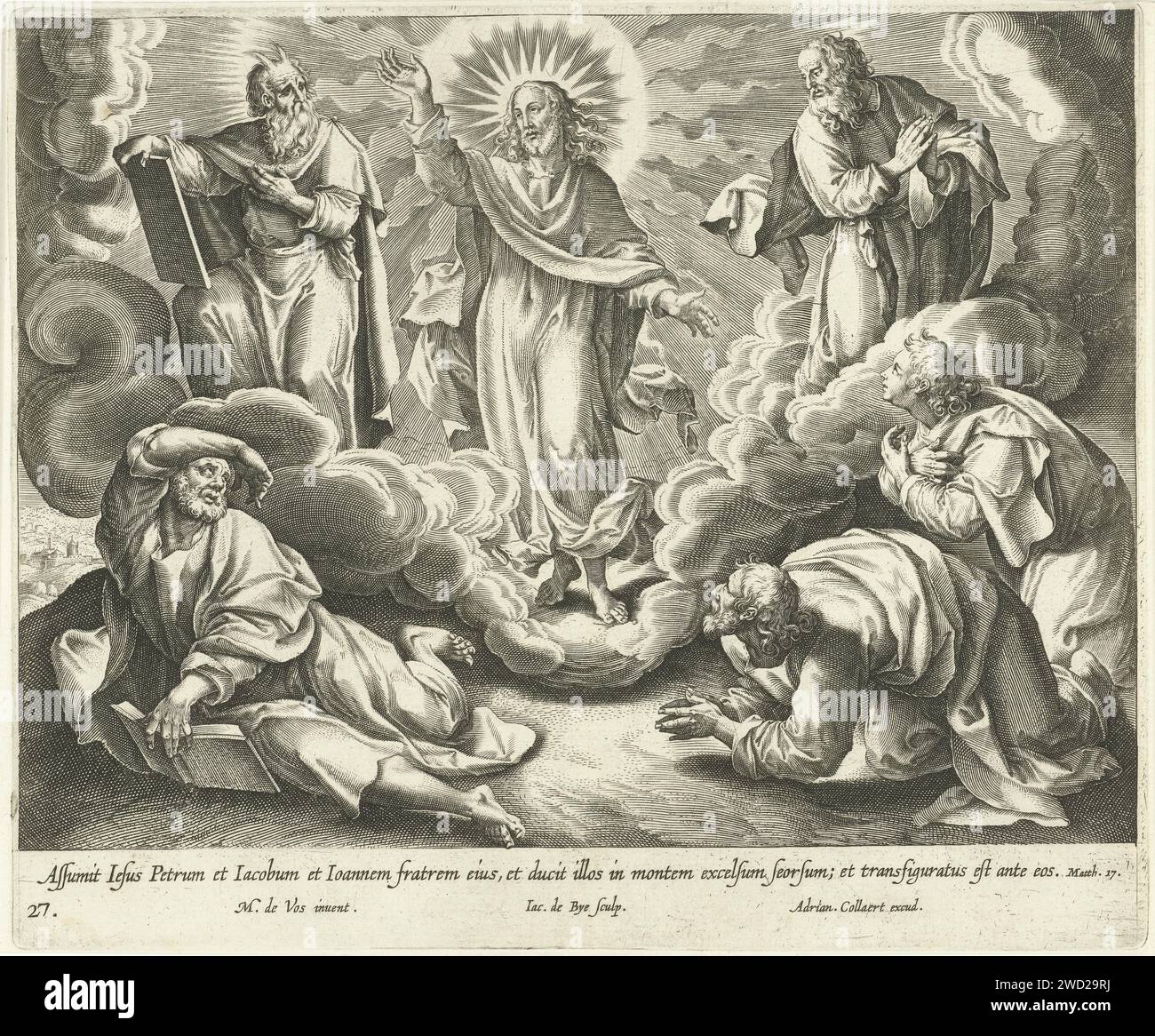 Transfiguration, Jacques de Bie, After Maerten de Vos, 1598 - 1618 print Christ shows his divine ...