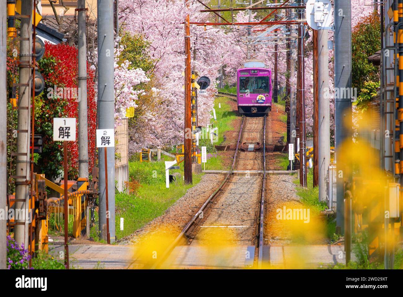 Kyoto, Japan - March 31 2023: Keifuku Tram is operated by Keifuku ...