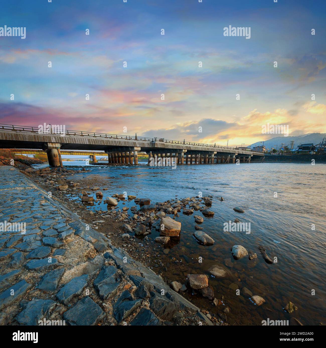 Kyoto, Japan - April 1 2023: Uji Bridge the crosses the Uji river was ...
