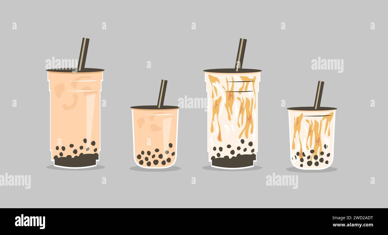 Set of famous Taiwanese beverage. Take away glass of brown sugar bubble ...