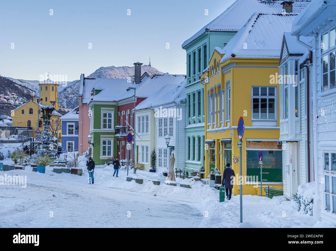 Nordnes in Bergen, Norway, after a heavy snowfall Stock Photo - Alamy