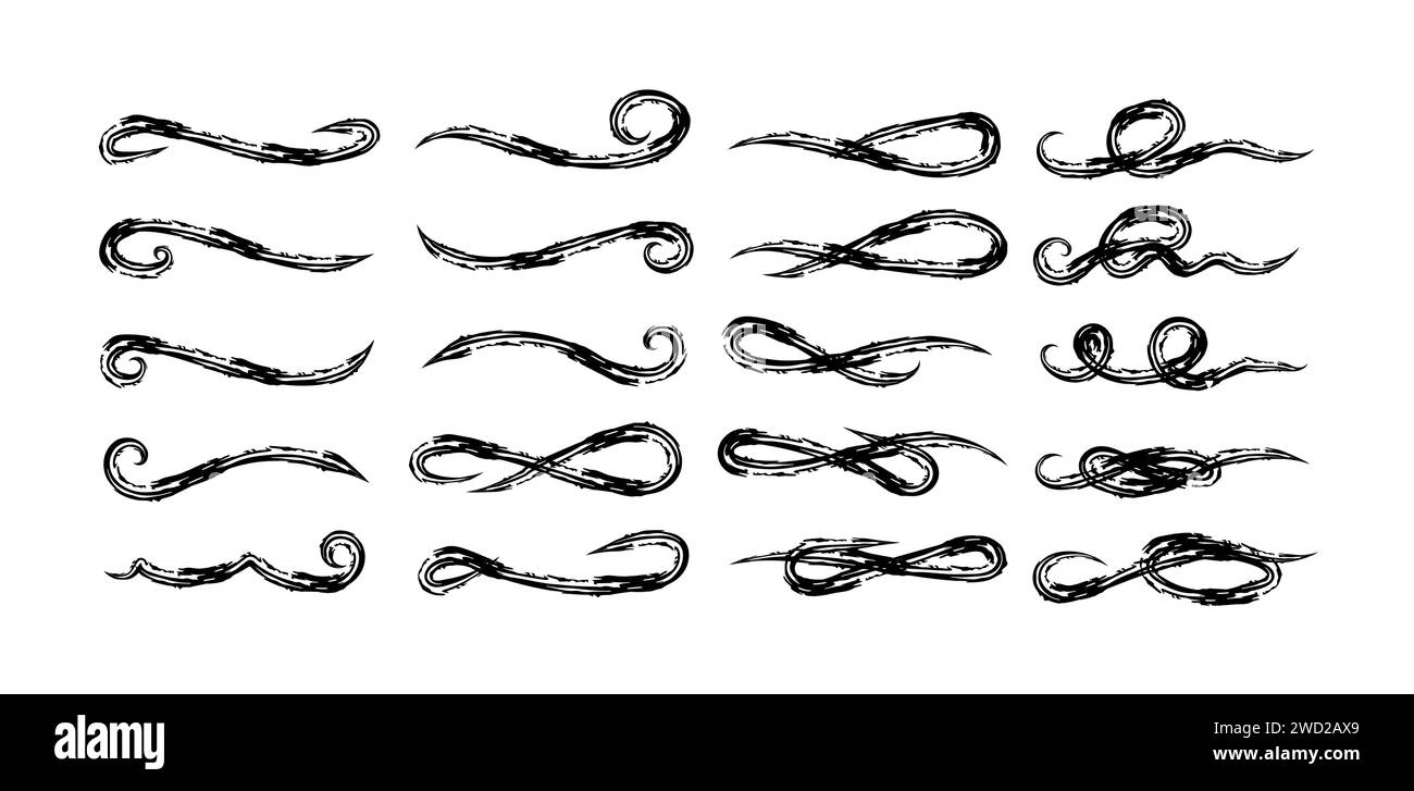 Set of crayon emphasis. strike through black charcoal lines. doodle ...
