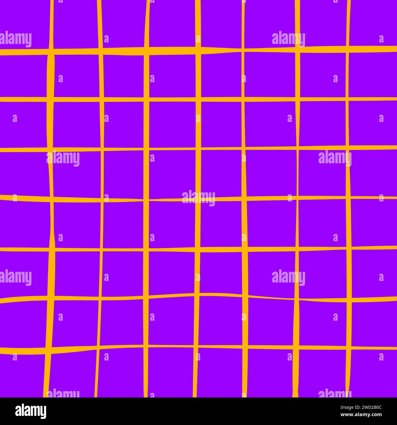 Hand drawn cute grid. doodle purple, violet, yellow plaid pattern with ...