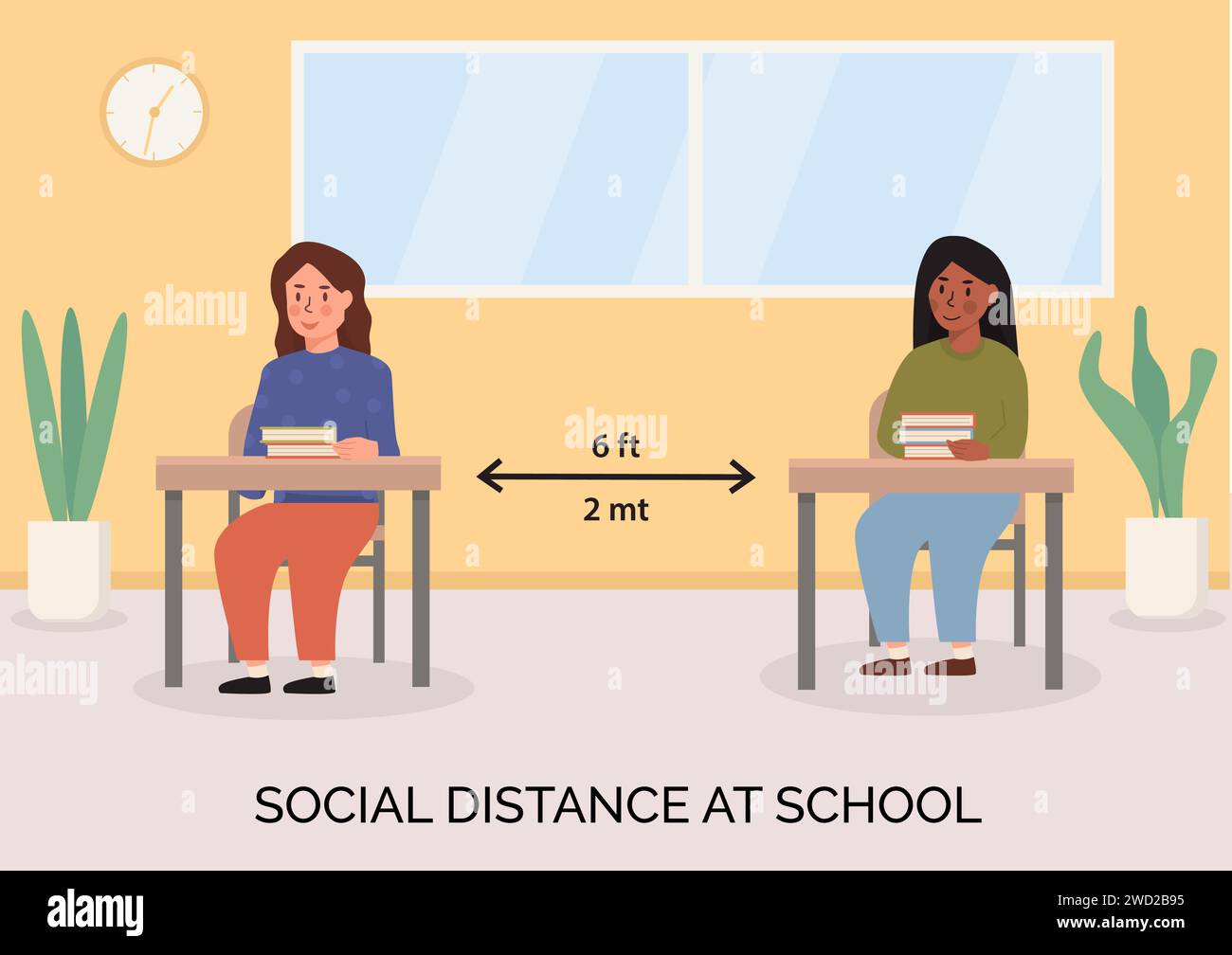 Social distancing at school concept illustration. Kids sitting in the ...