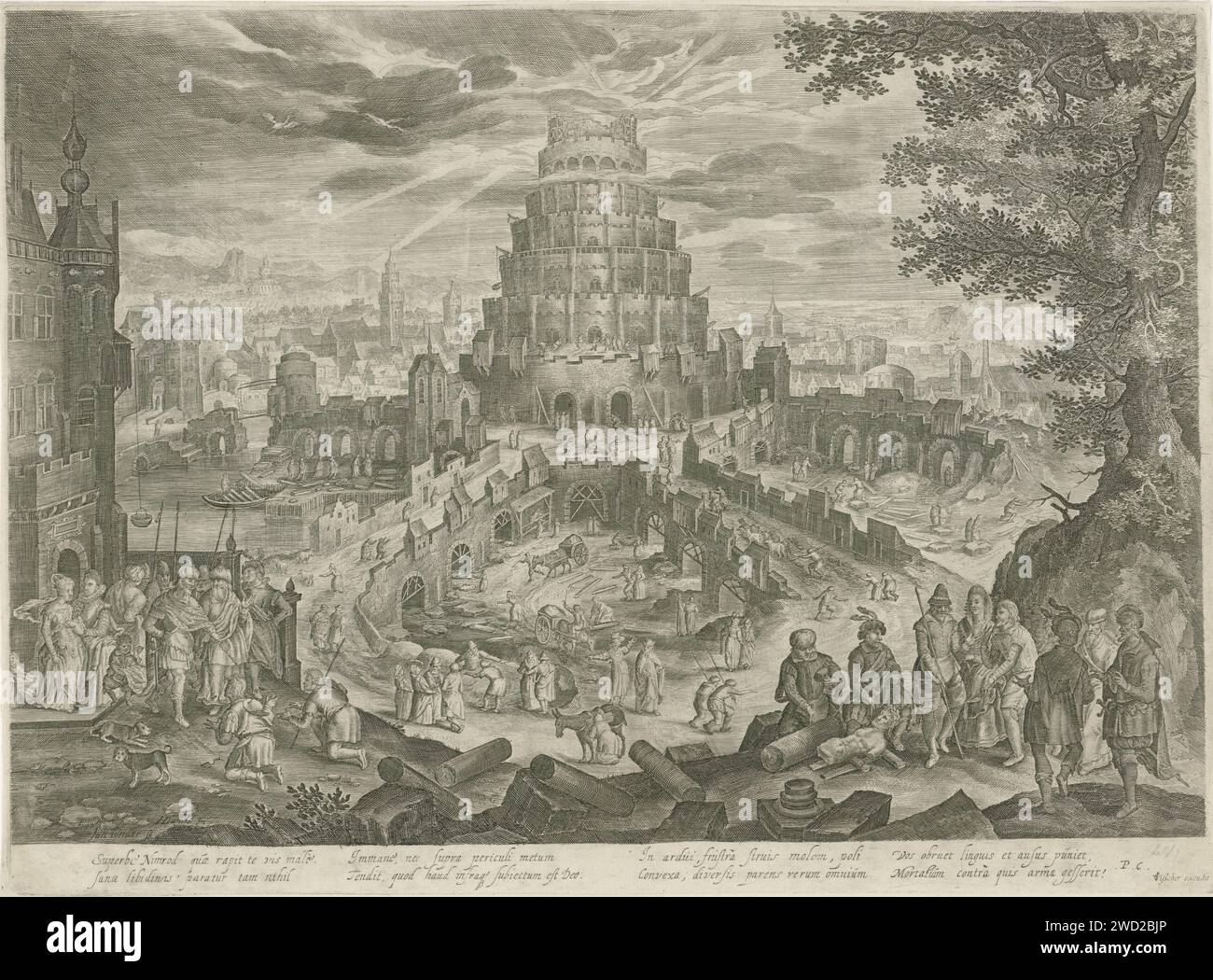 Nimrod has the tower of Babel Bouwen, Jan van Londerseel, after Dirck ...
