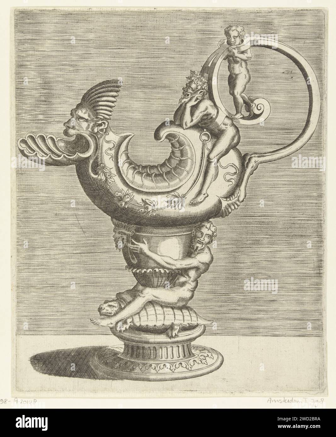 Bokaal, the foot of which is embraced by a man sitting on a turtle ...