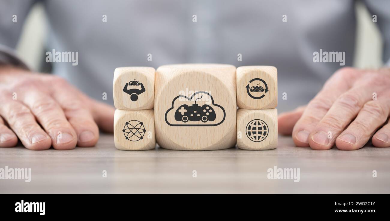 Wooden blocks with symbol of cloud gaming concept Stock Photo - Alamy