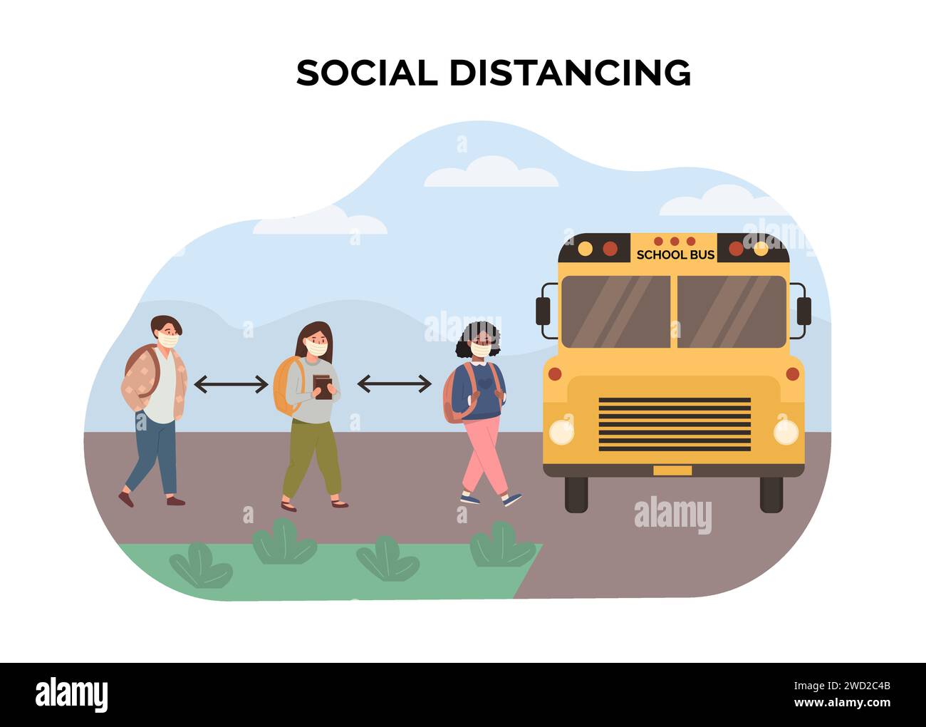 Concept of social distancing at school. Multiethnic mix race kids ...