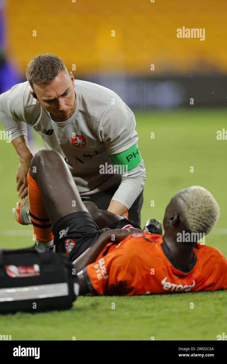 Brisbane, Australia. 18th Jan 2024. Injury to Ayom Majok (99 Brisbane ...