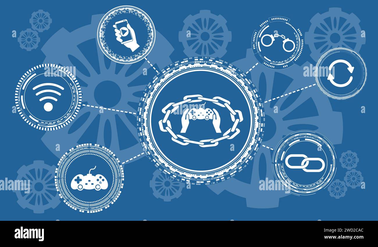 Concept of video game addiction with connected icons Stock Photo - Alamy