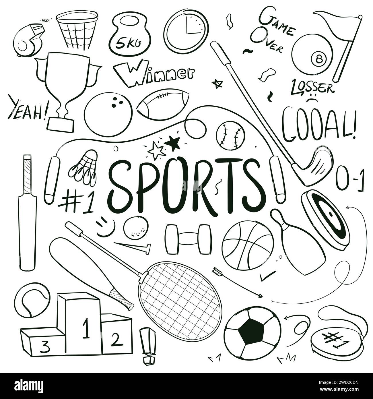 Hand Drawn Sports Scribbles Doodle Vector Illustration Doodle icon ...