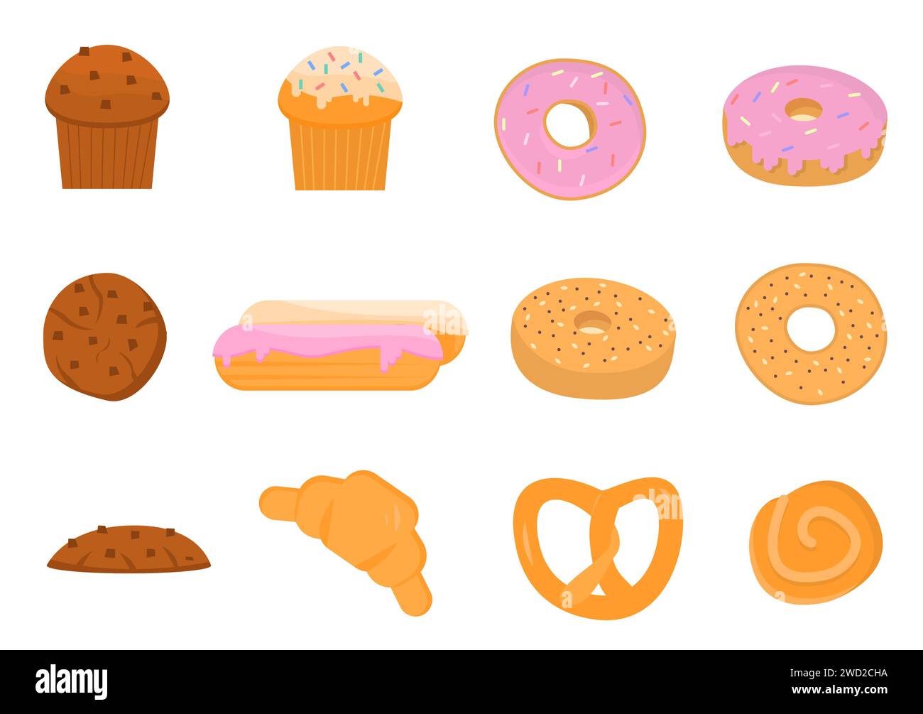 Set of cartoon baking pastry products for bakery menu, recipe book ...