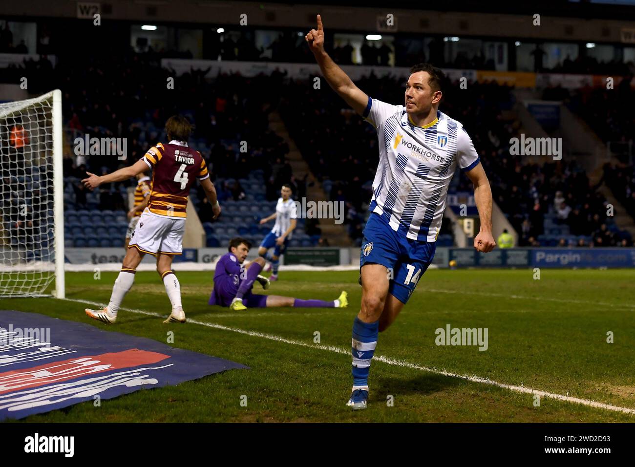 Tom Hopper of Colchester United celebrates scoring his sides first goal ...