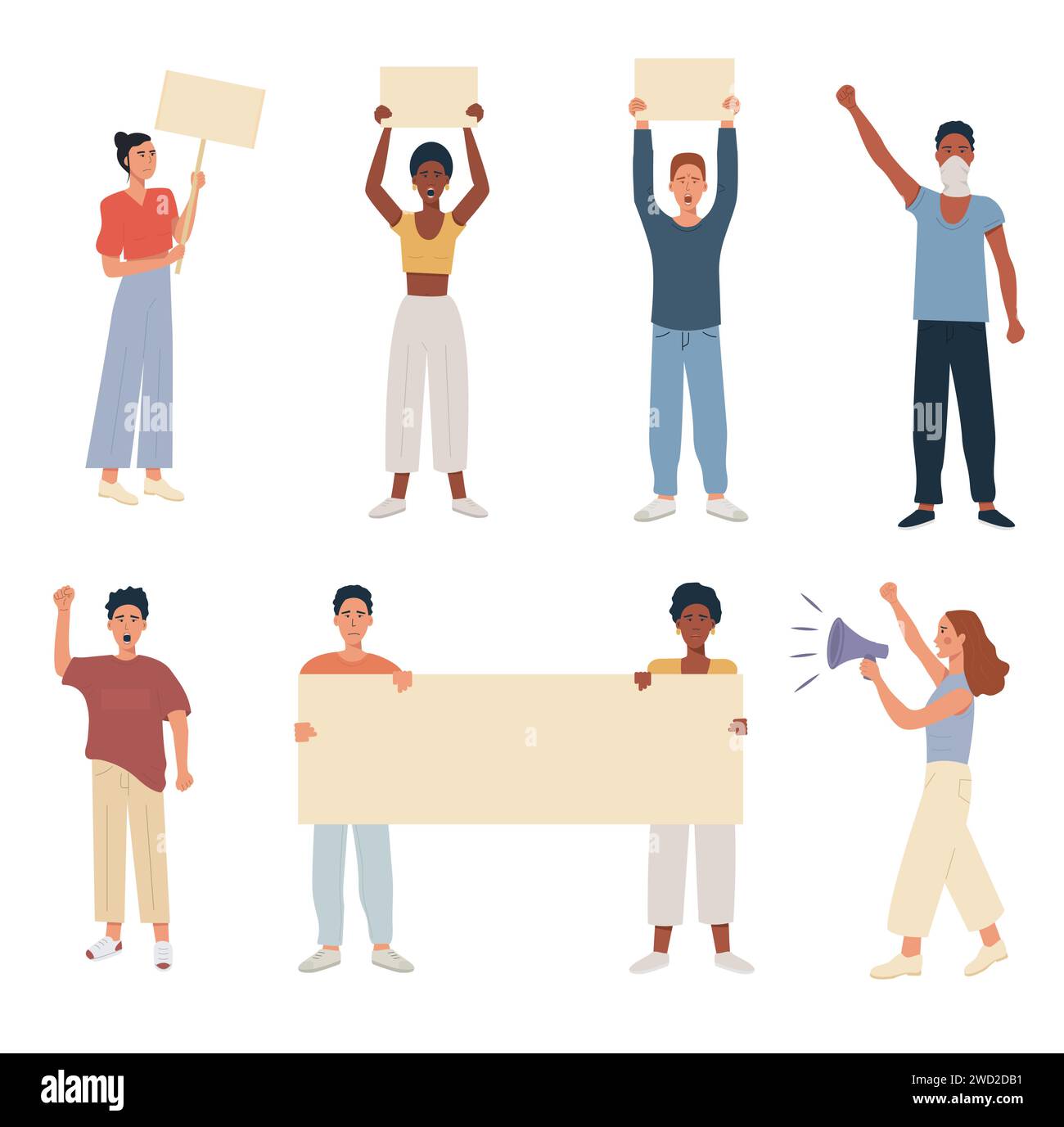 Set of multicultural people protesting against violence for human ...