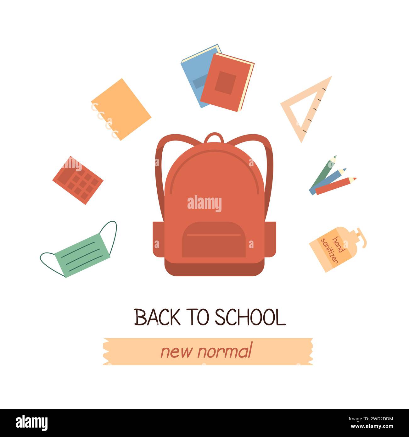 New normal concept for back to school. Student backpack with stationery ...