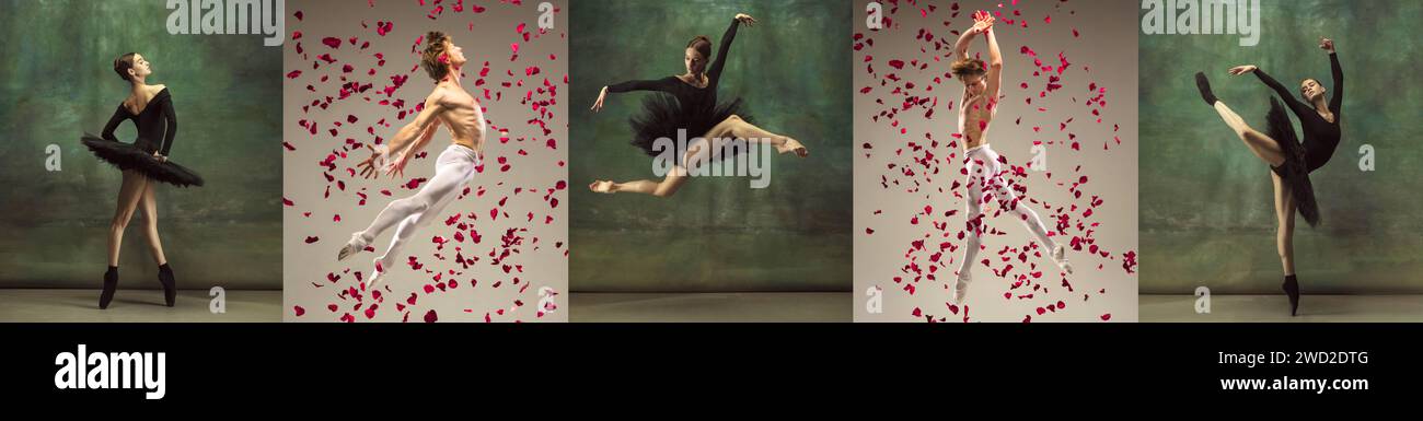 Beautiful young woman and handsome man, ballet dancers making creative ...