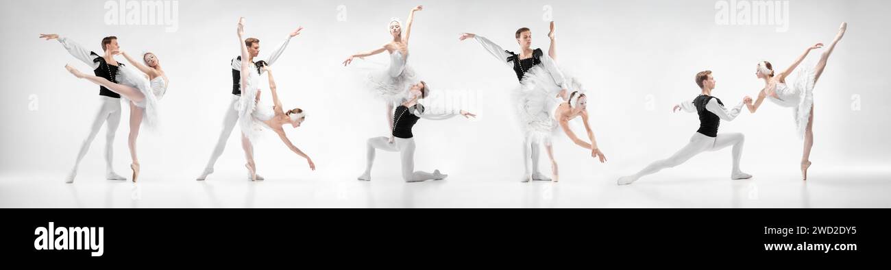 Tandem. Classic style. Young man and woman, ballet dancers making ...