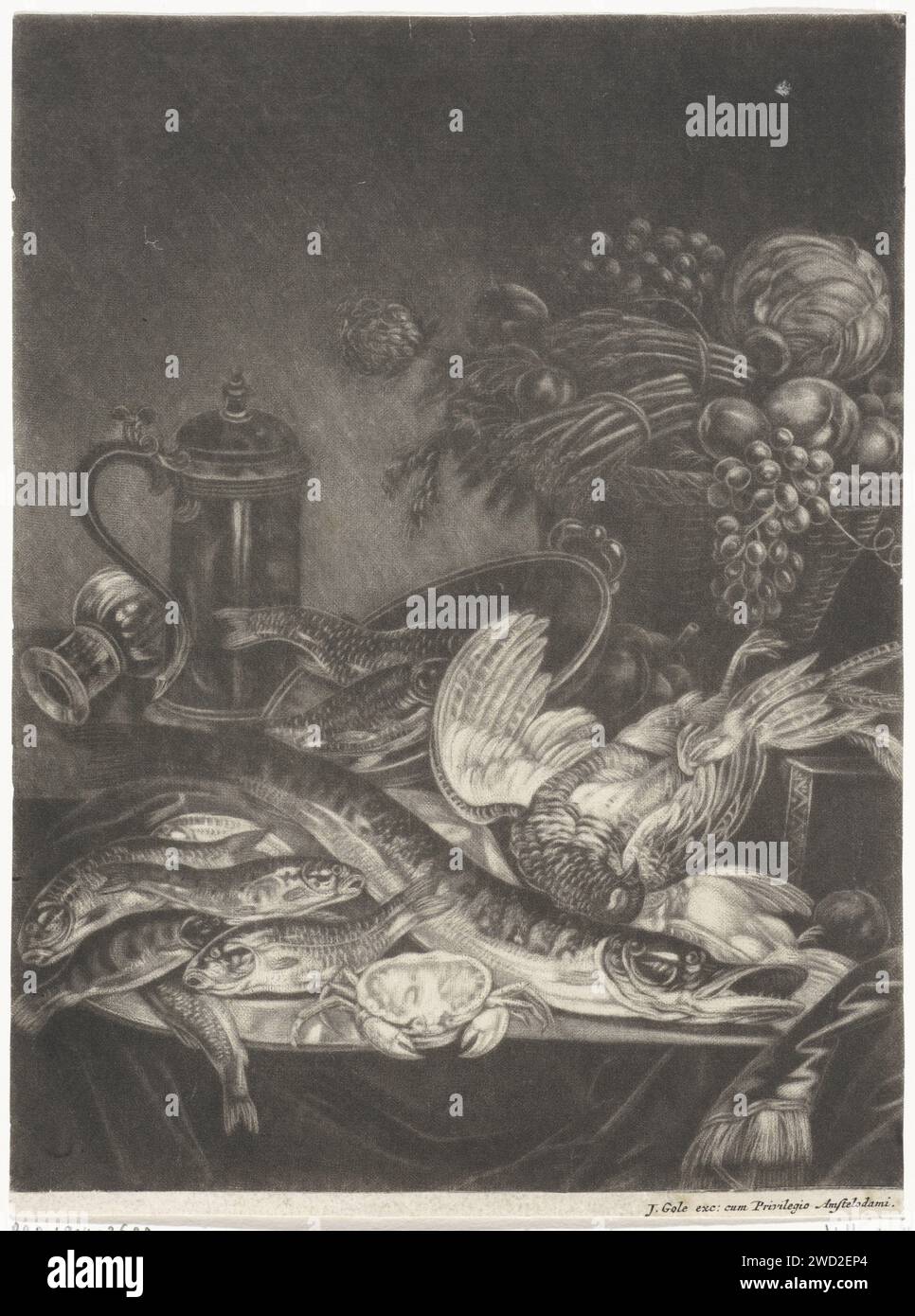 Still life with fish, poultry, fruit and vegetables, Jacob Gole, 1670 ...