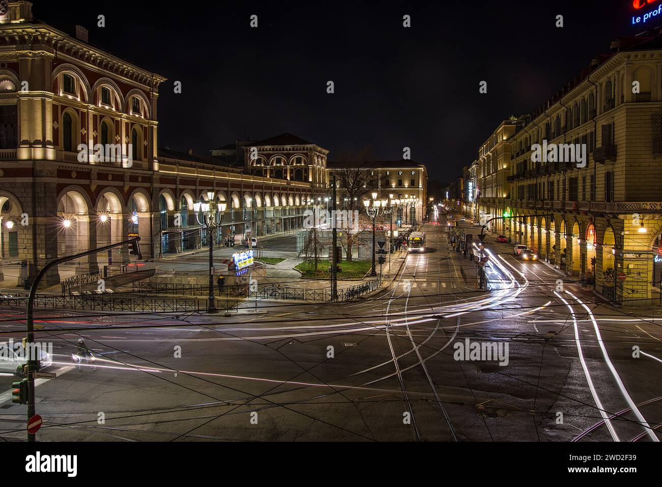 Street in the center of Turin, near the Torino Porta Nuova station ...