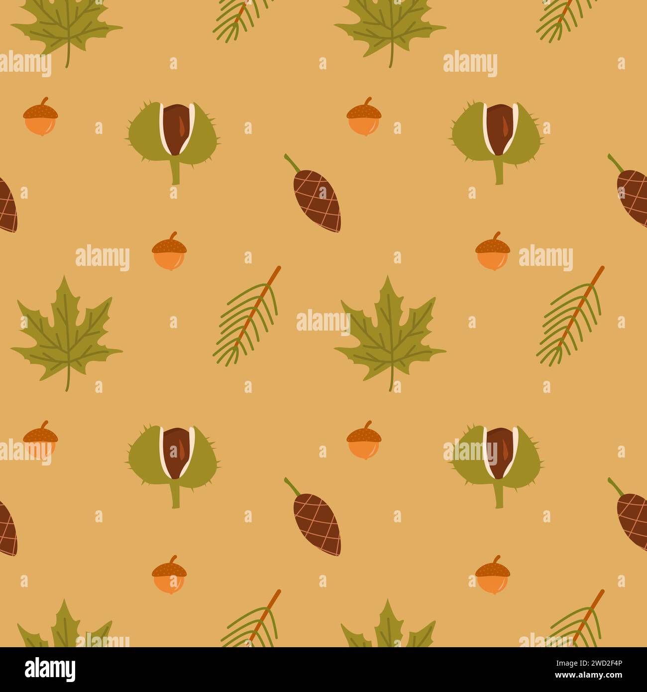 Autumn foliage hand drawn vector seamless pattern. Different tree ...