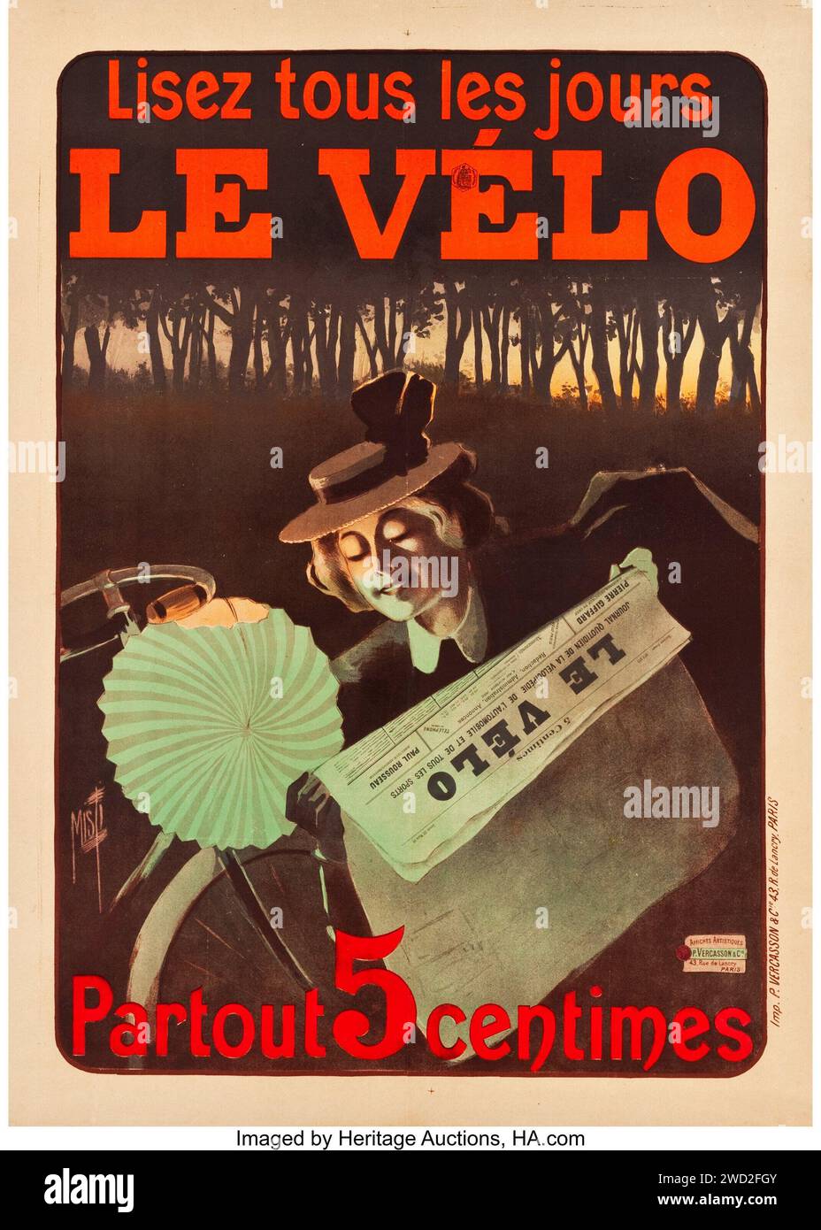 French Advertising Poster (c.1897). French Affiche - "Le Vélo." Woman ...