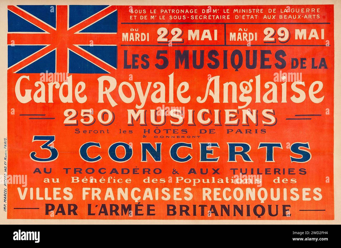 Garde Royale Anglaise, 3 concerts, French Concert Poster (1917) Antique ...
