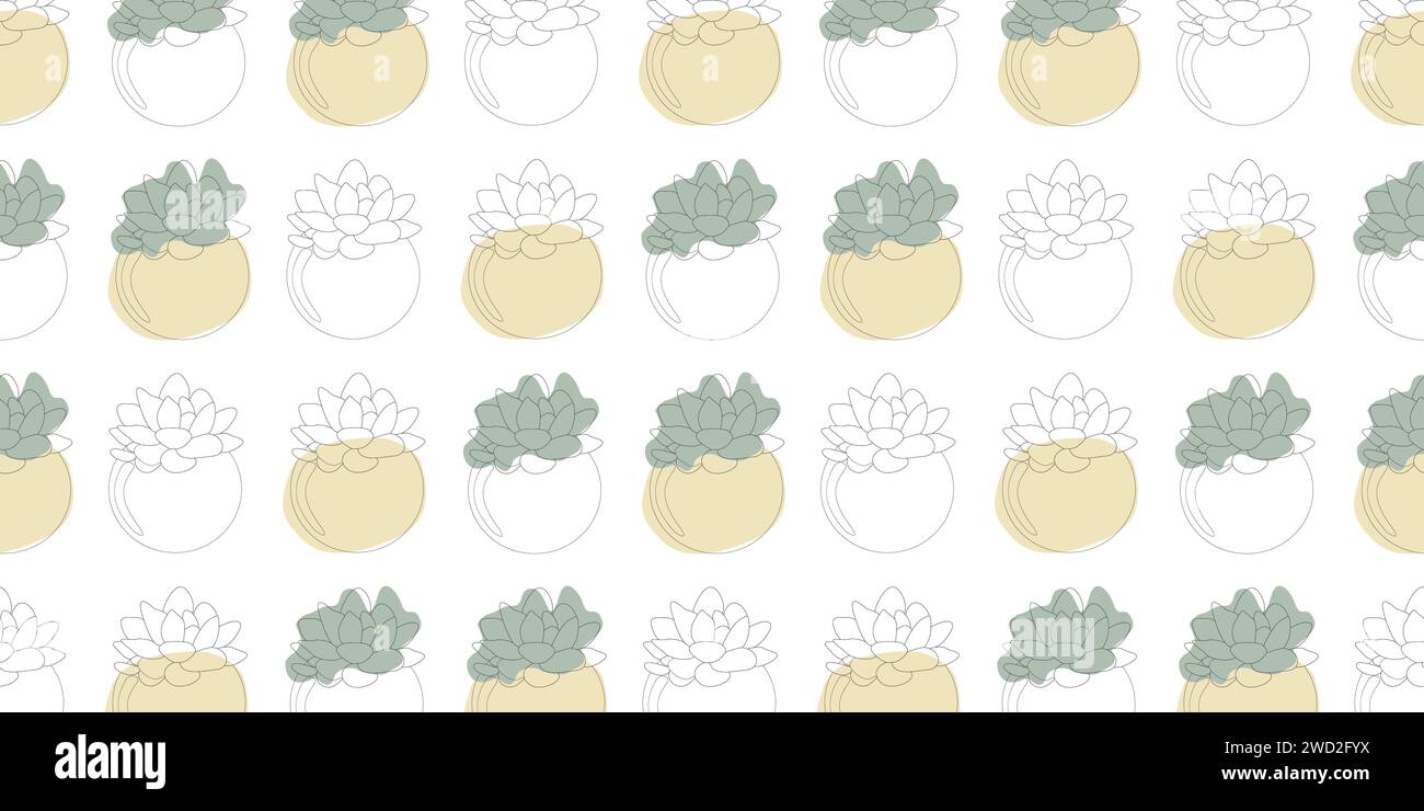 Succulent Seamless pattern Vector Line art illustration with Spots ...