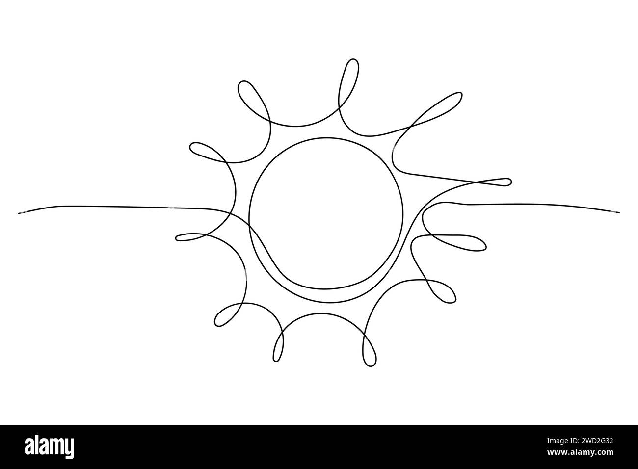 Continuous line art circle sun, single line sketch,doodle isolated on ...