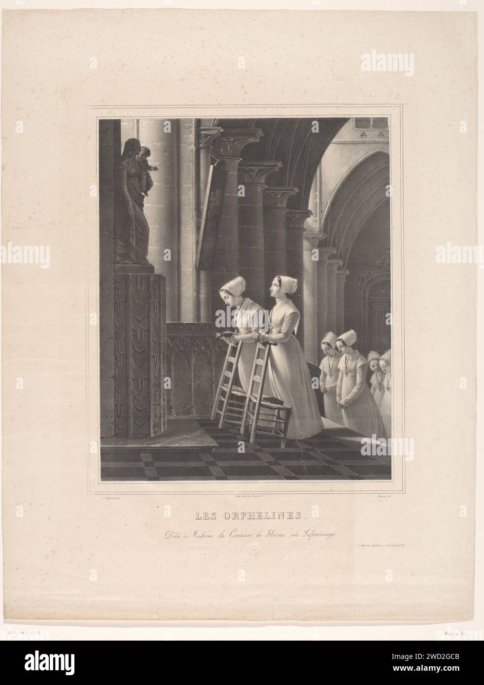 Praying orphan girls in a church, Nicolas Maurin, After Edouard Henri ...