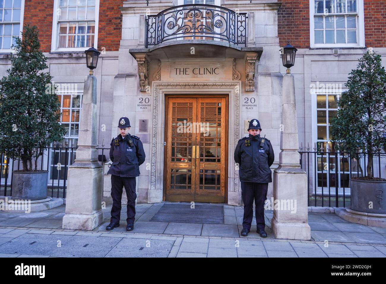 London, UK. 18 January 2024. Metropolitan police officers guarding the ...