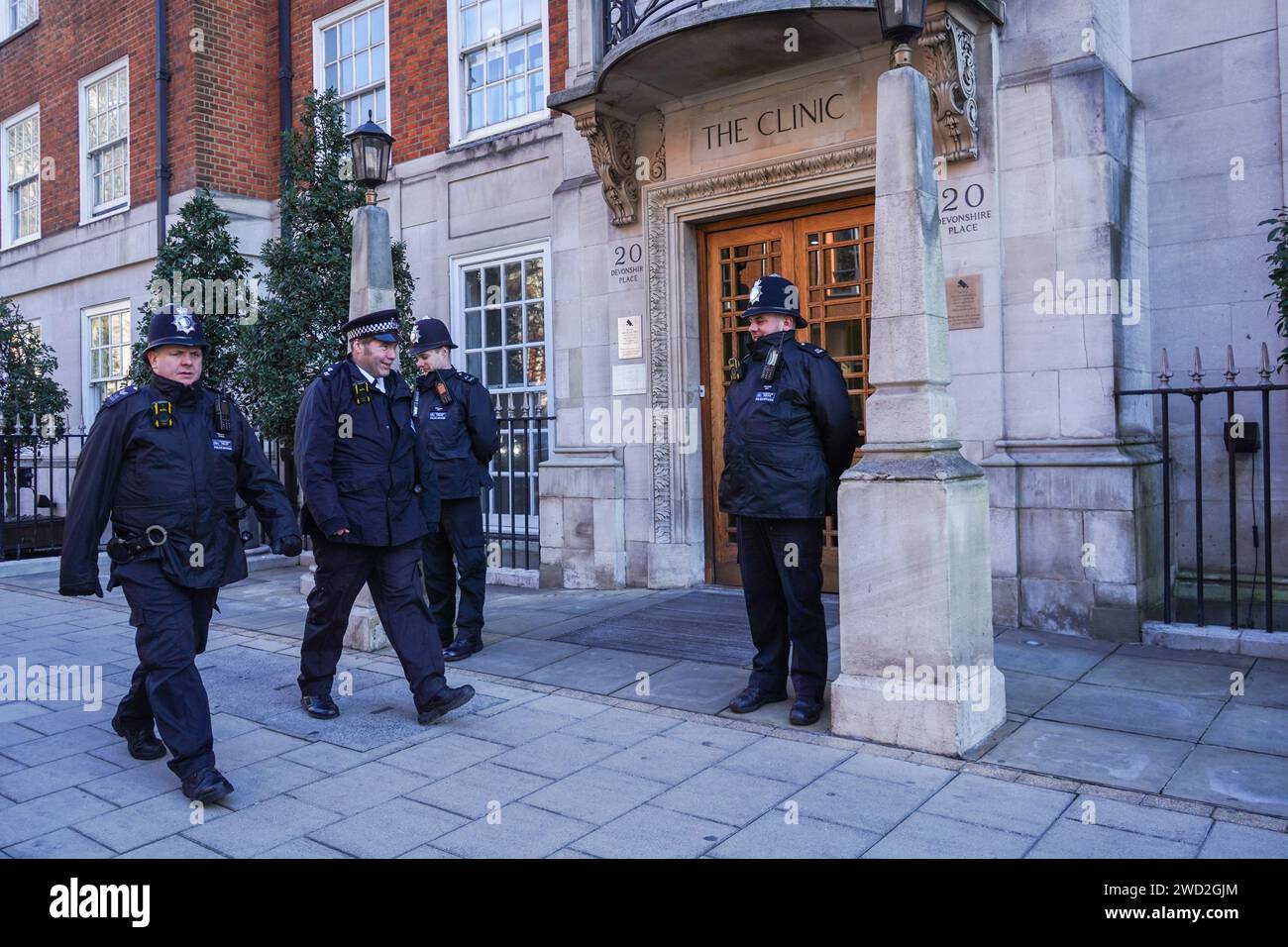 London, UK. 18 January 2024. Metropolitan police officers guarding the ...