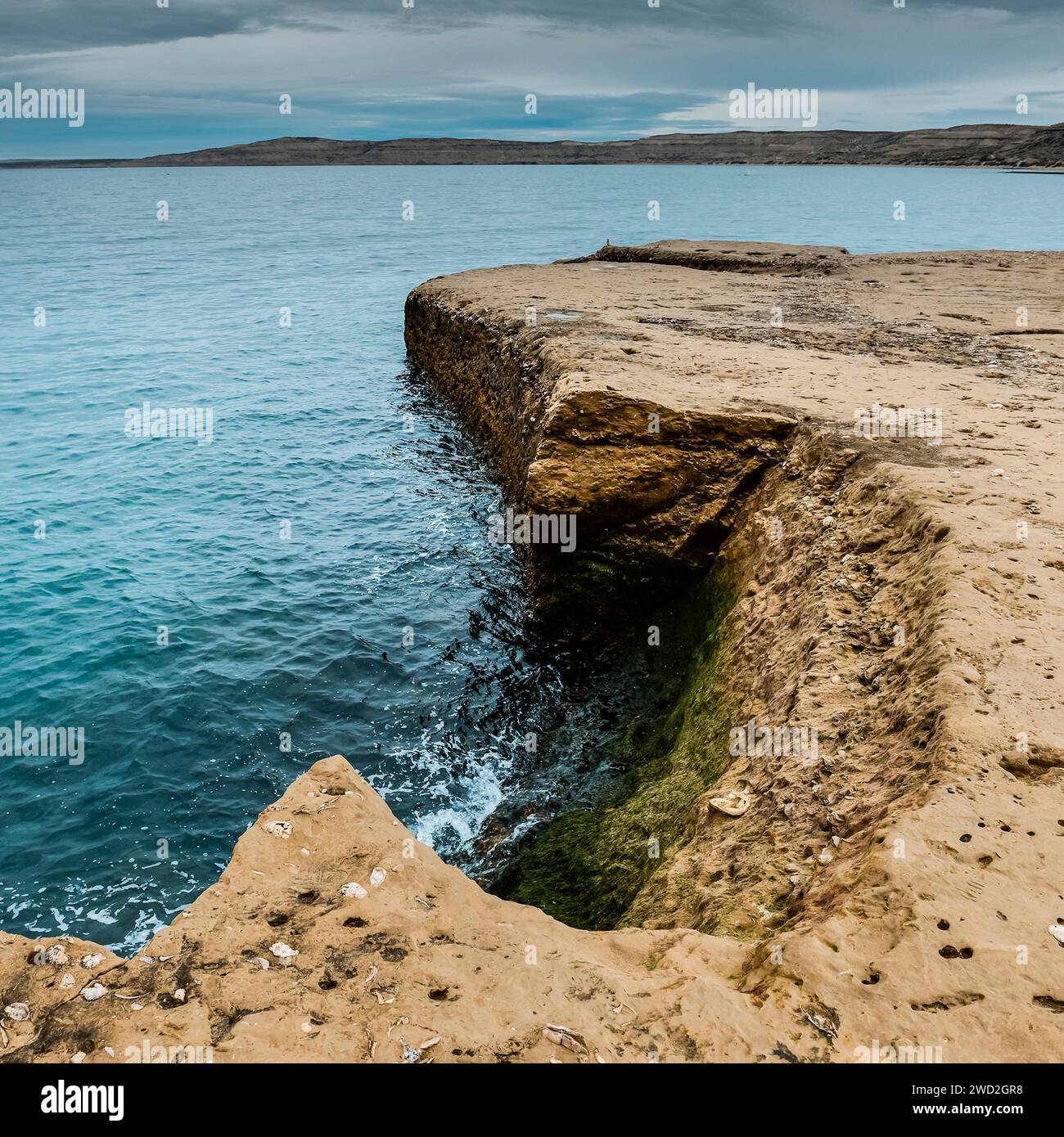 Coastal landscape with cliffs in Peninsula Valdes, World Heritage Site ...