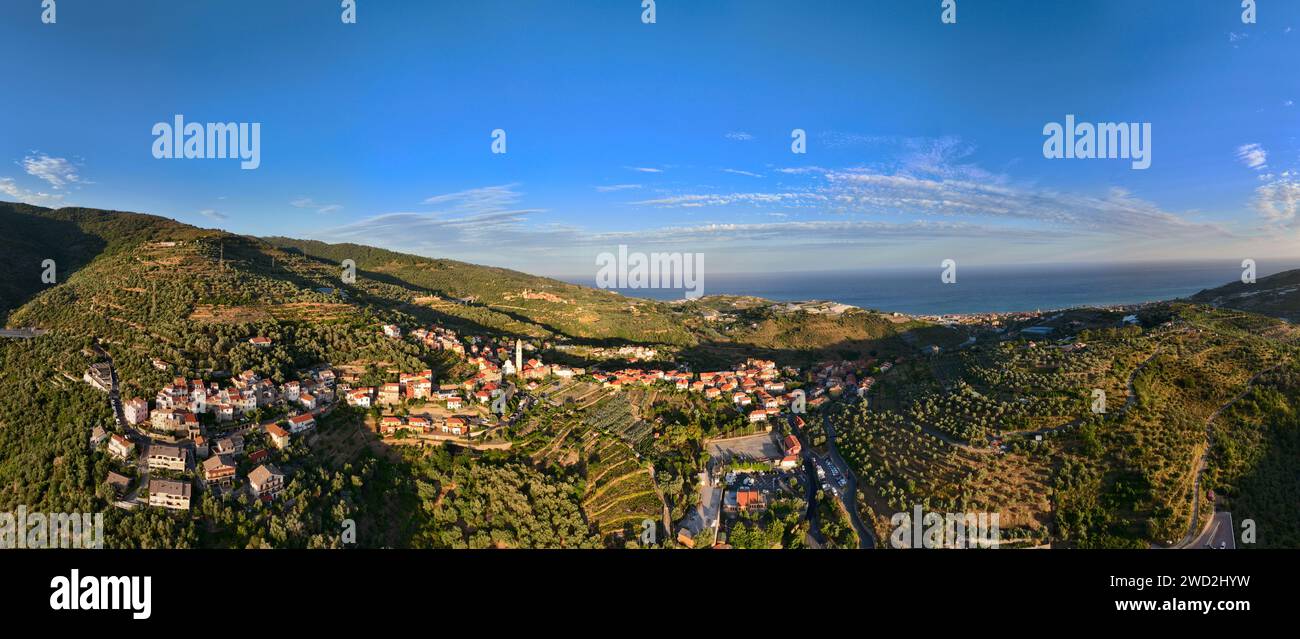 Aerial drone landscape of Colorful Cliffside Town the Seaside ...