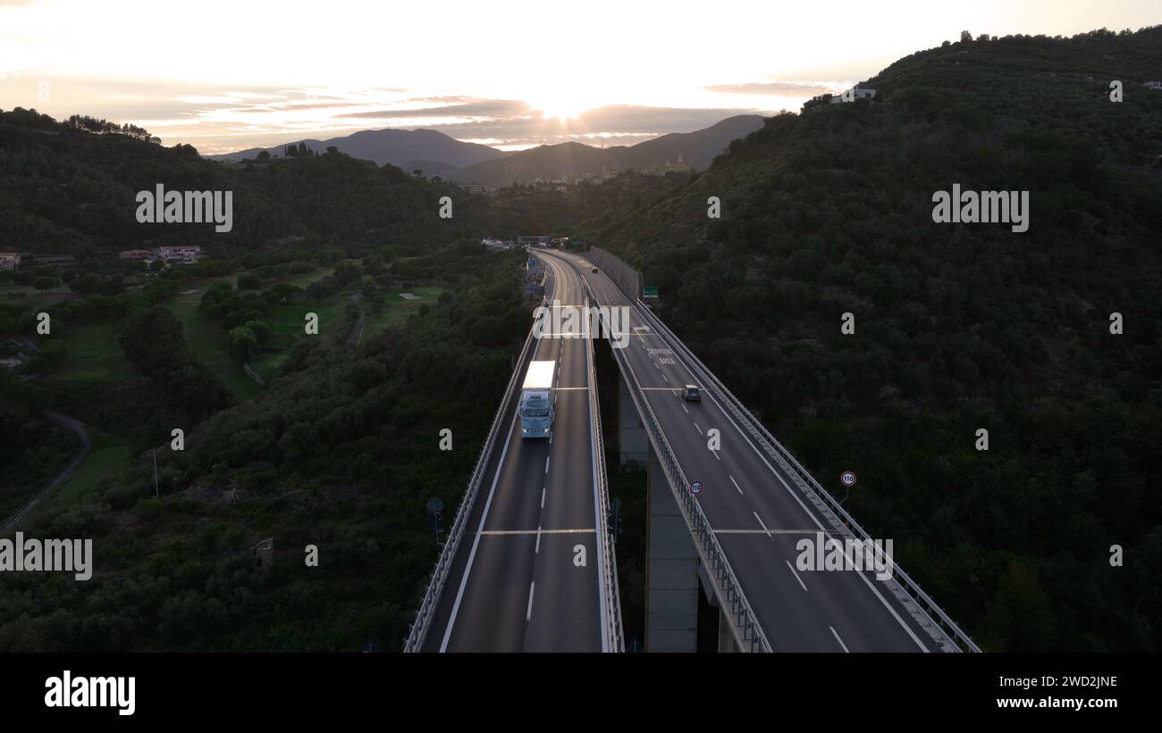 Aerial view on highway bridge in the Italian mountains Stock Photo - Alamy