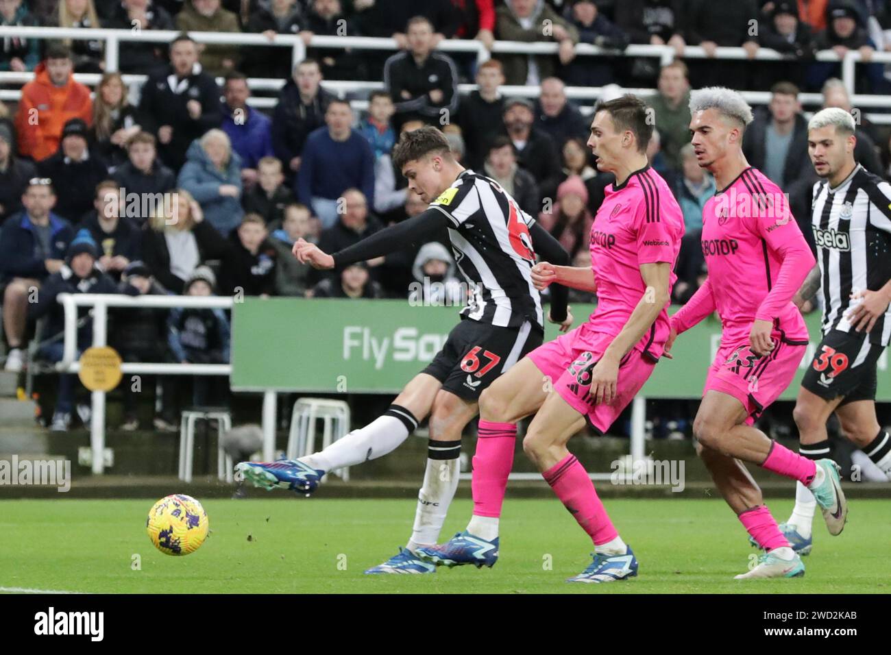 Lewis Miley of Newcastle United scores a goal to make it 1-0 ...
