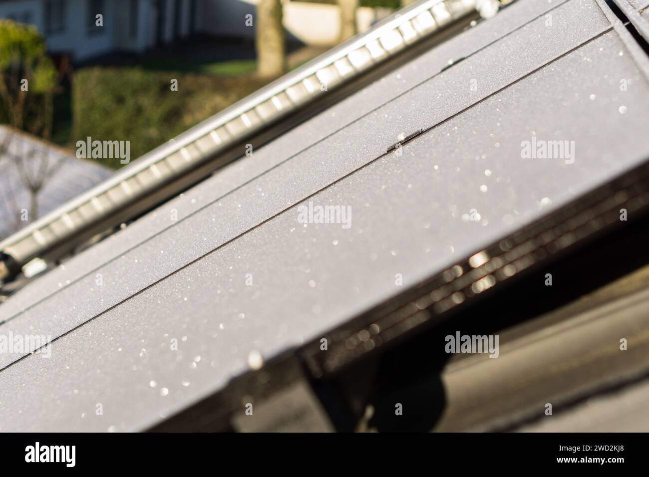 frozen solar panels exposed to sun on roof Stock Photo - Alamy