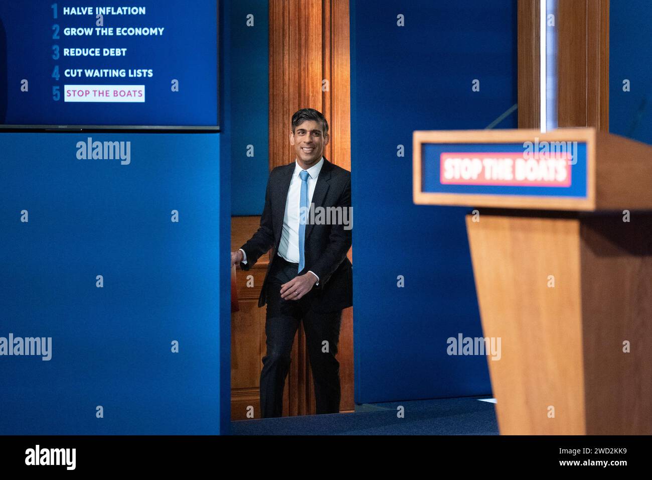 Prime Minister, Rishi Sunak arrives for a press conference in Downing ...